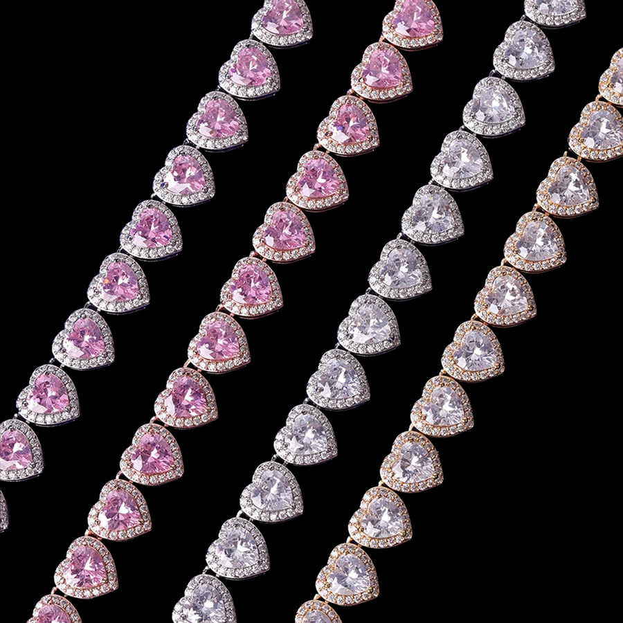 10MM Heart Shaped Clustered Iced Out Diamond Necklace Chain – Icey Pyramid