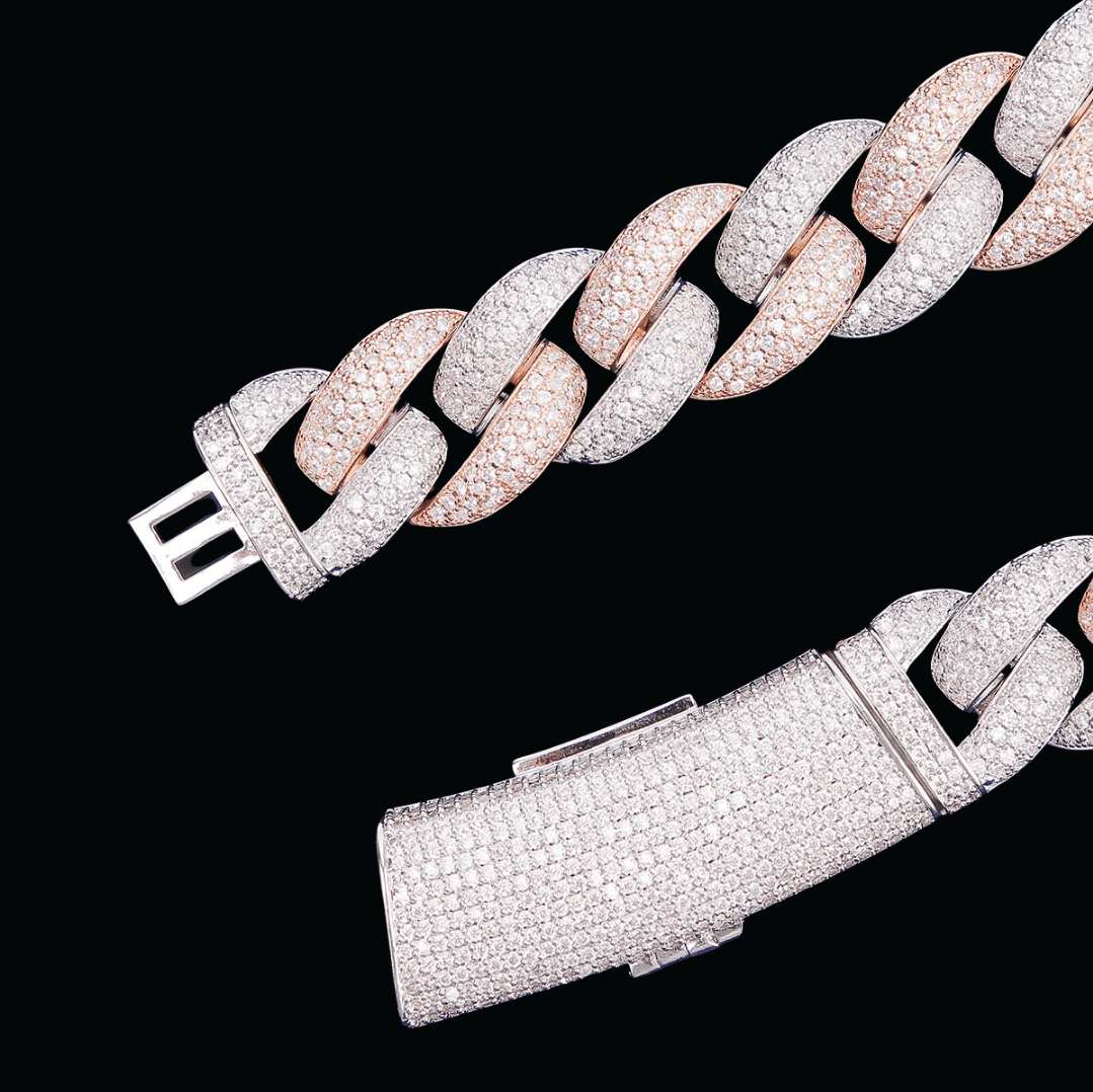 20MM Two Tone Miami Cuban Iced Out Diamond Necklace Chain – Icey Pyramid