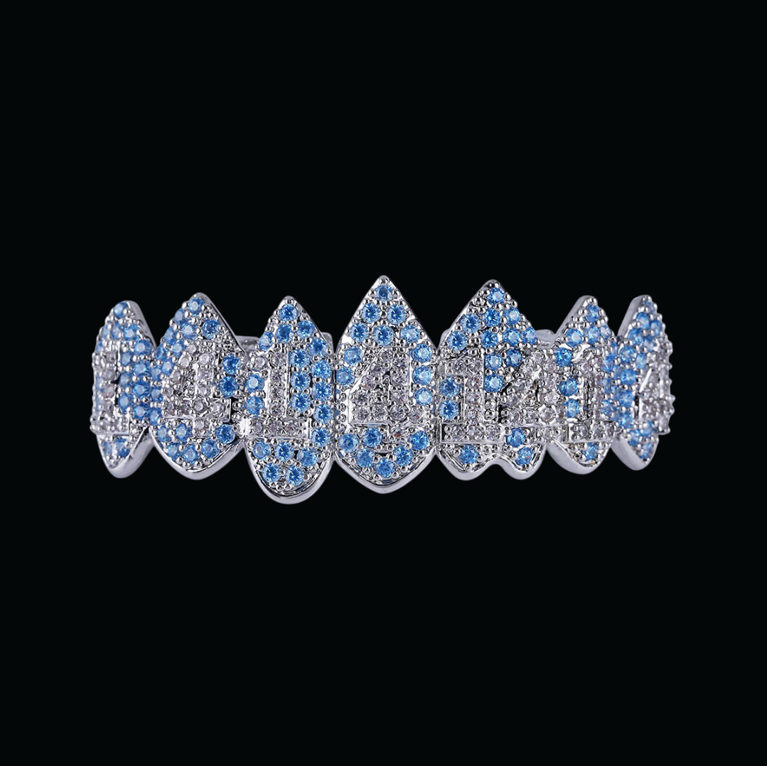 Shark Vampire 8 Fang Blue Iced Out Diamond Grillz – Icey Pyramid