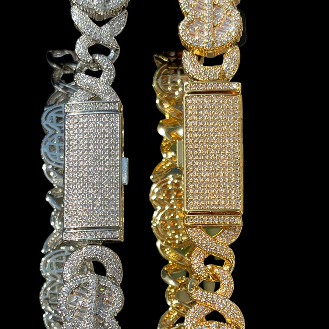 10MM Dollar Sign and Infinity Link Iced Out Diamond Necklace Chain ...