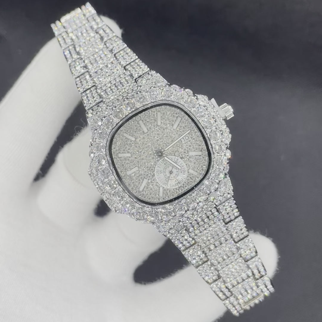VVS Full Ice Date Special Minute Hand Iced Out Diamond Watch – Icey Pyramid