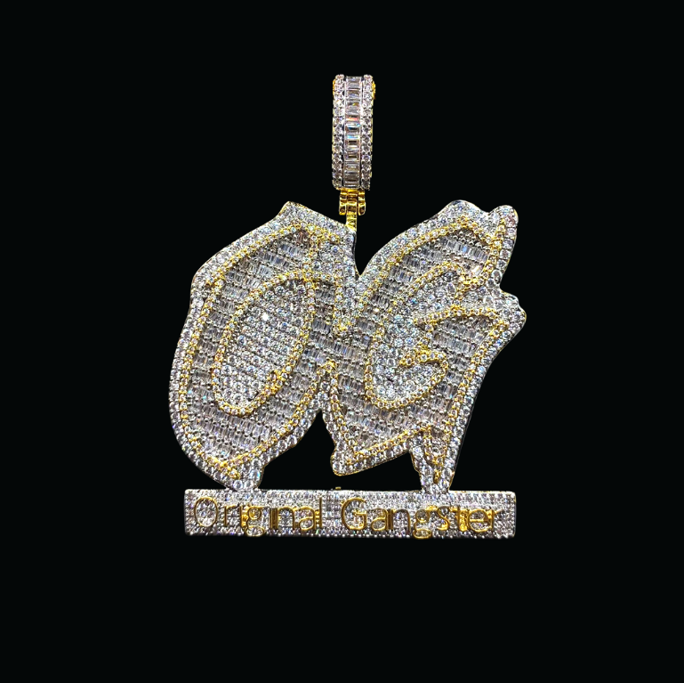 OG Original Gangster Two Tone Iced Out Letter Diamond Pendant Necklace ...