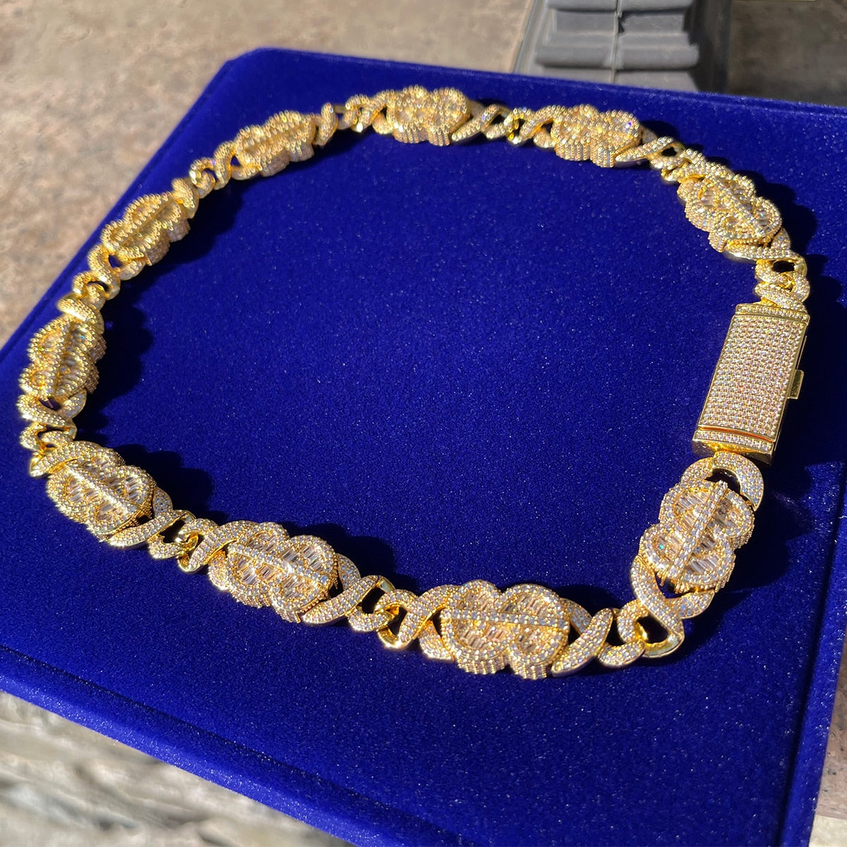 10MM Dollar Sign and Infinity Link Iced Out Diamond Necklace Chain ...